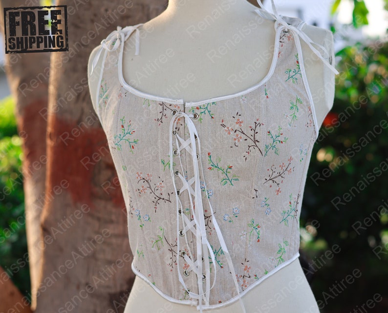 Milkmaid Floral Overbust Corset Top Renaissance Prom Dress Corset