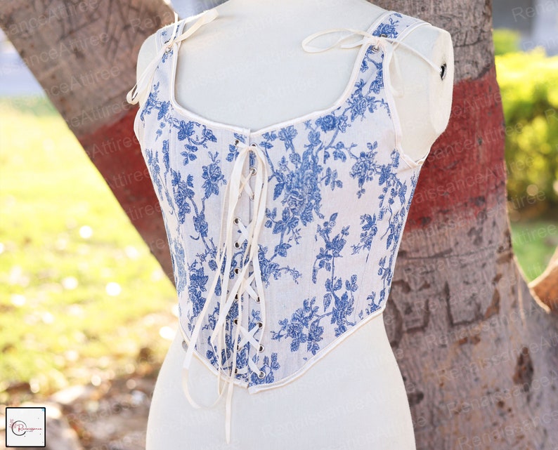 Floral Milkmaid Corset Top Renaissance Overbust Lace Up Corset Fairy