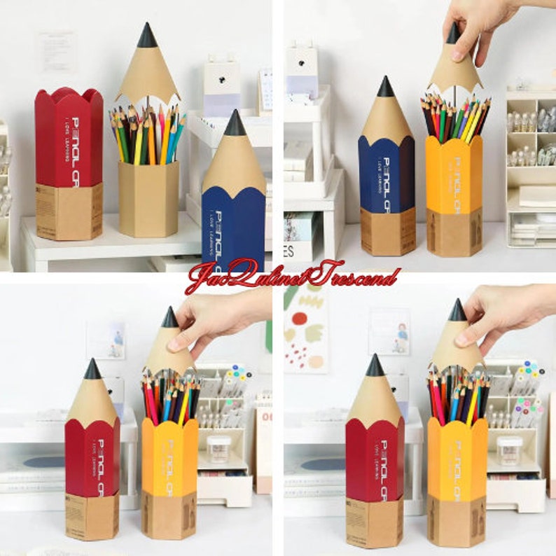 Cute Pencil Holder Capacity Pencil Shape Pen Holder With Dustproof Lid ...