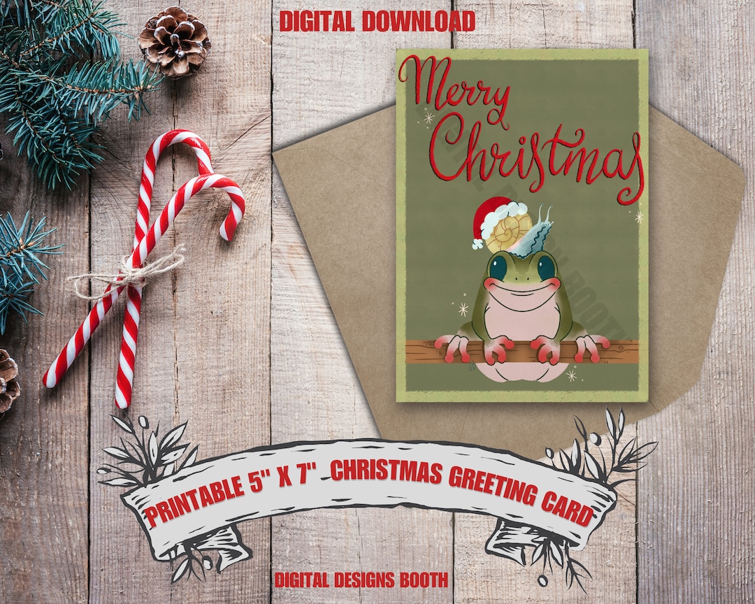 Christmas Frog Greetings Card Printable 5 X 7 - Etsy