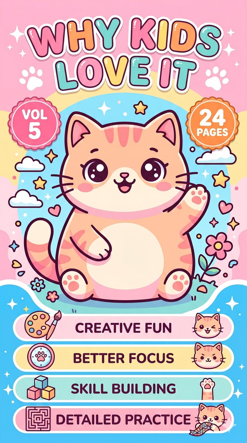 Cat Coloring Book | Kitten Pages Printable PDF (24 Pages) - Etsy