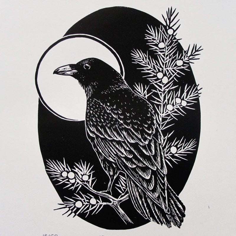Crow Linocuts - Etsy