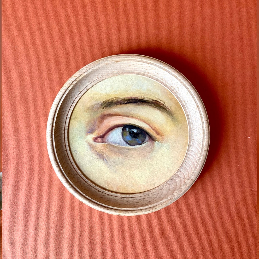 Eye Small Oil Painting, Lovers Eye, Round Miniature Eye Framed Art ...