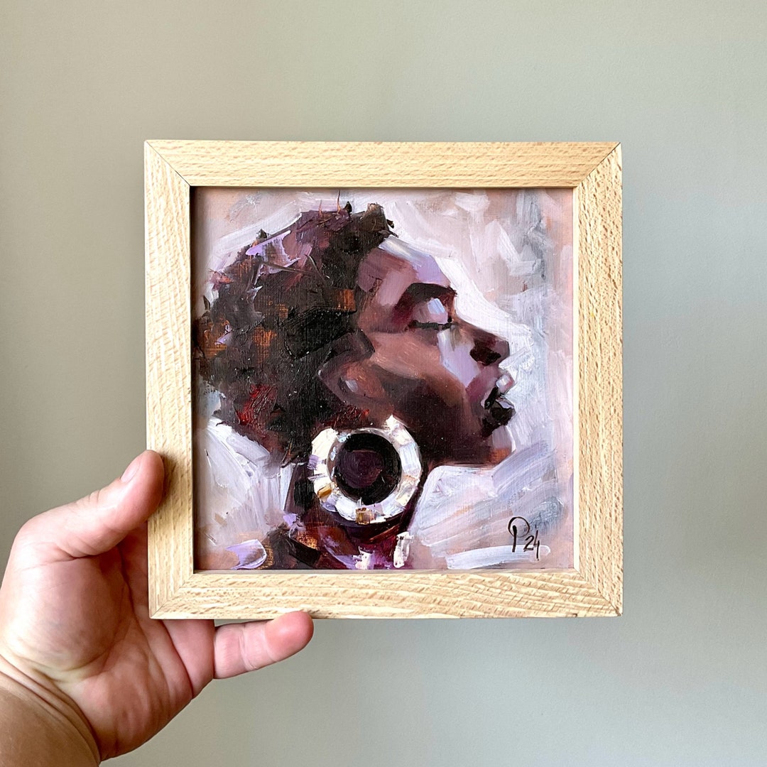 Small Oil Painting Black Woman Original Art, 7x7 Framed Fine Art ...