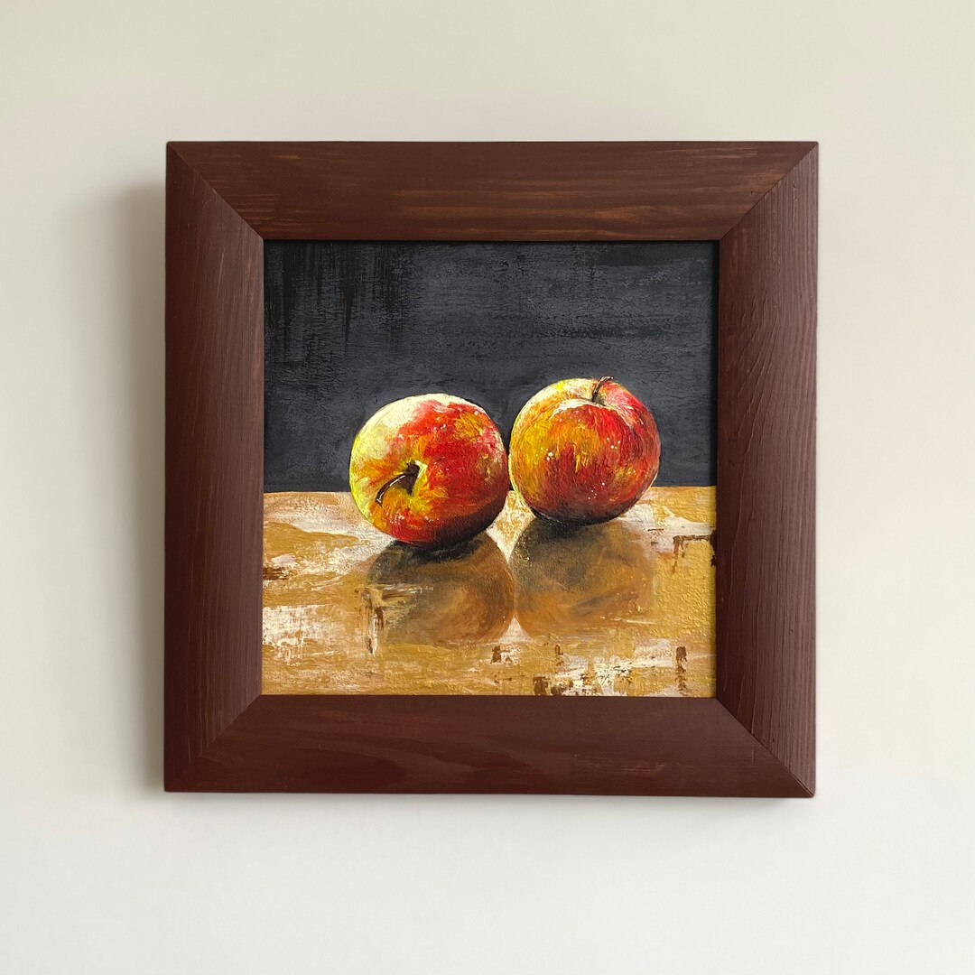 Food Art, Kitchen Still Life Painting, Two Apples Original Acrylic ...