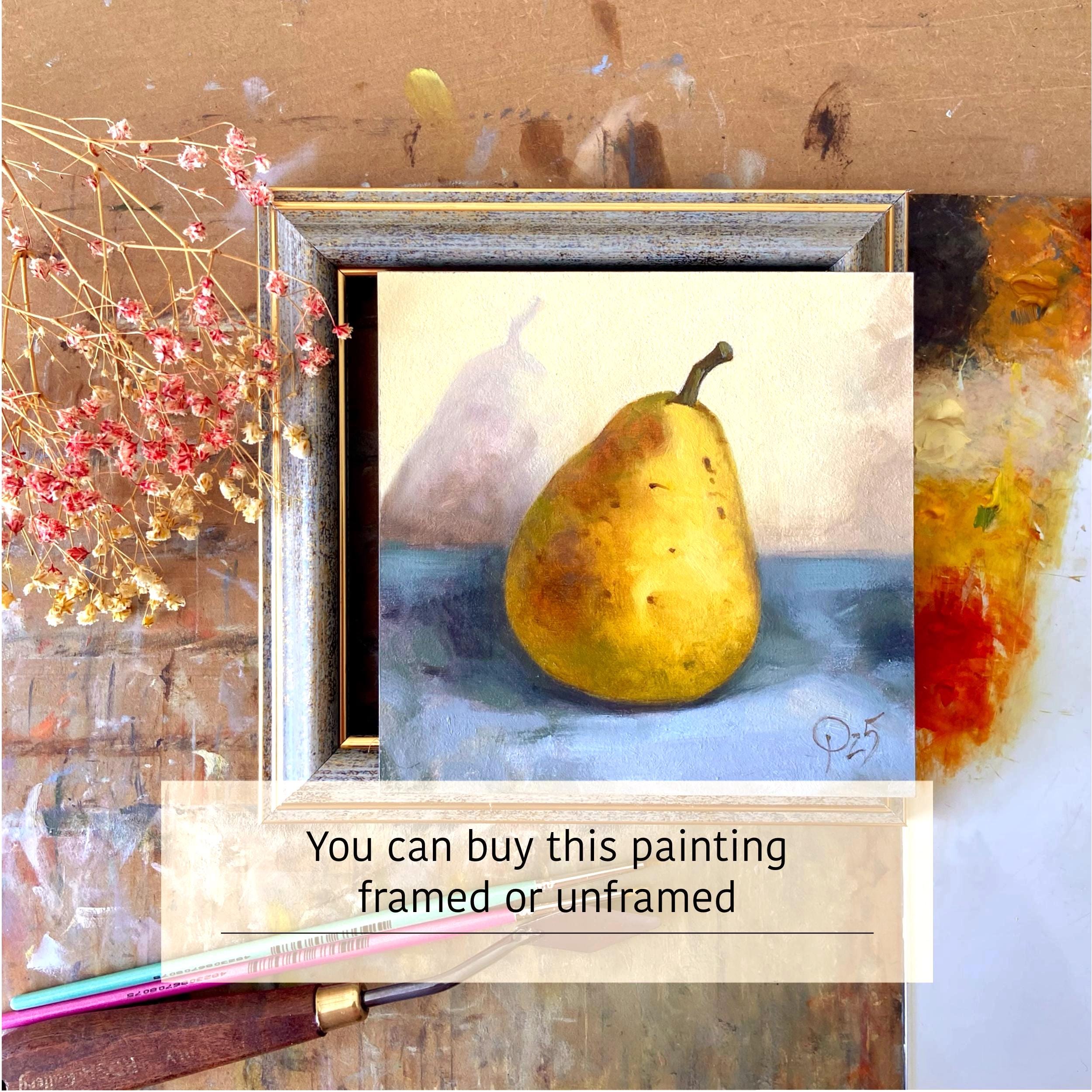 Pear Small Kitchen Art Original Oil Painting in a Frame Fruit Still ...