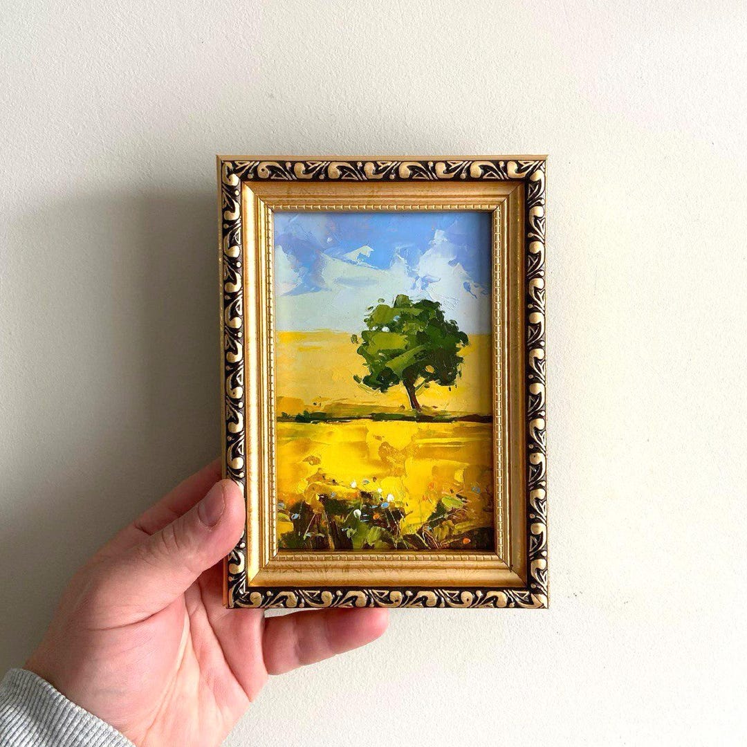 Abstract Oak Tree Oil Painting: Yellow Modern Original Art Small ...