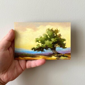 Miniature Oak Tree Oil Painting: Framed California Landscape Art (6x4 ...