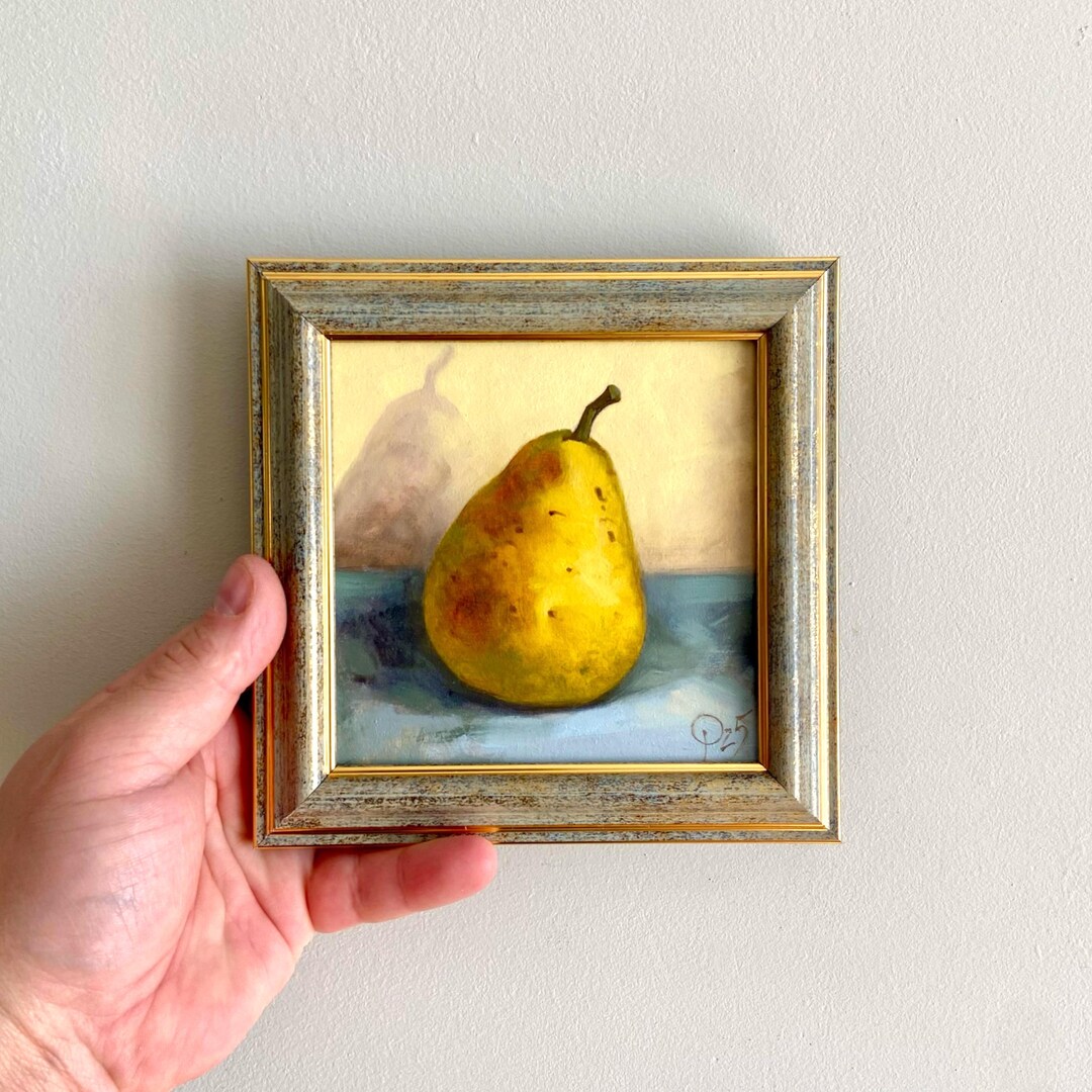 Pear Small Kitchen Art Original Oil Painting Framed Still Life Dining ...