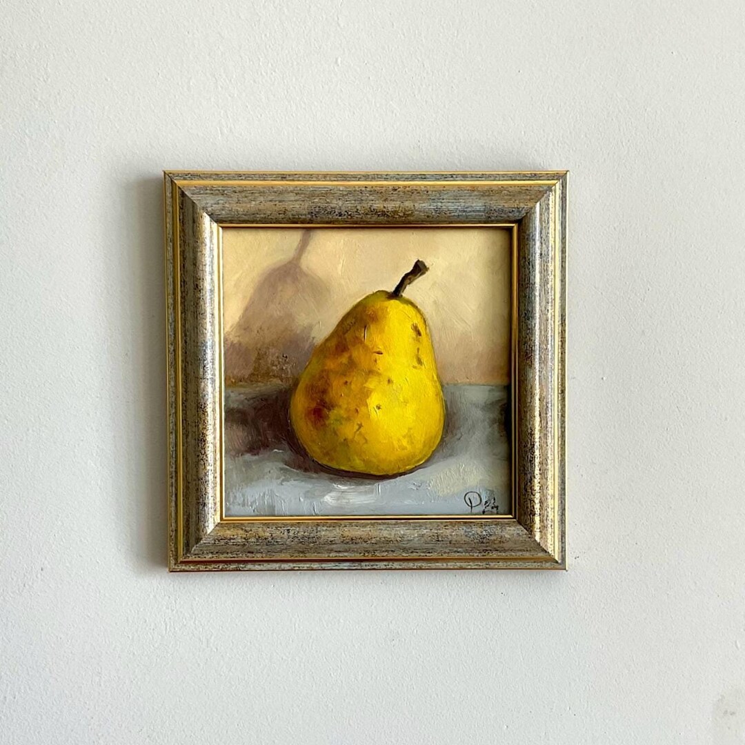 Pear Small Kitchen Art Original Oil Painting in a Frame Fruit Still ...