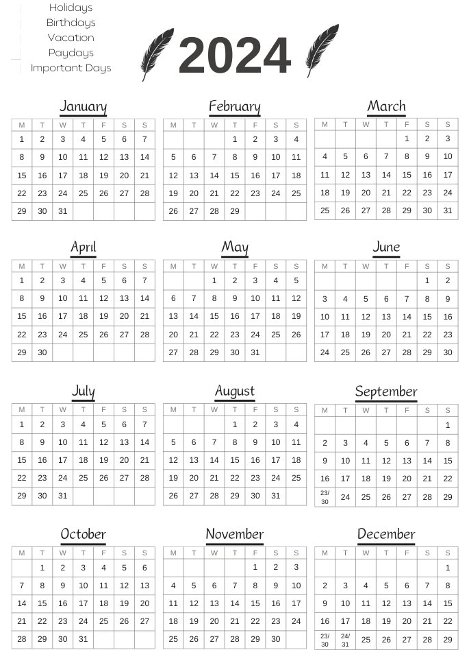 Weekly/monthly 2024 Calendar - Etsy