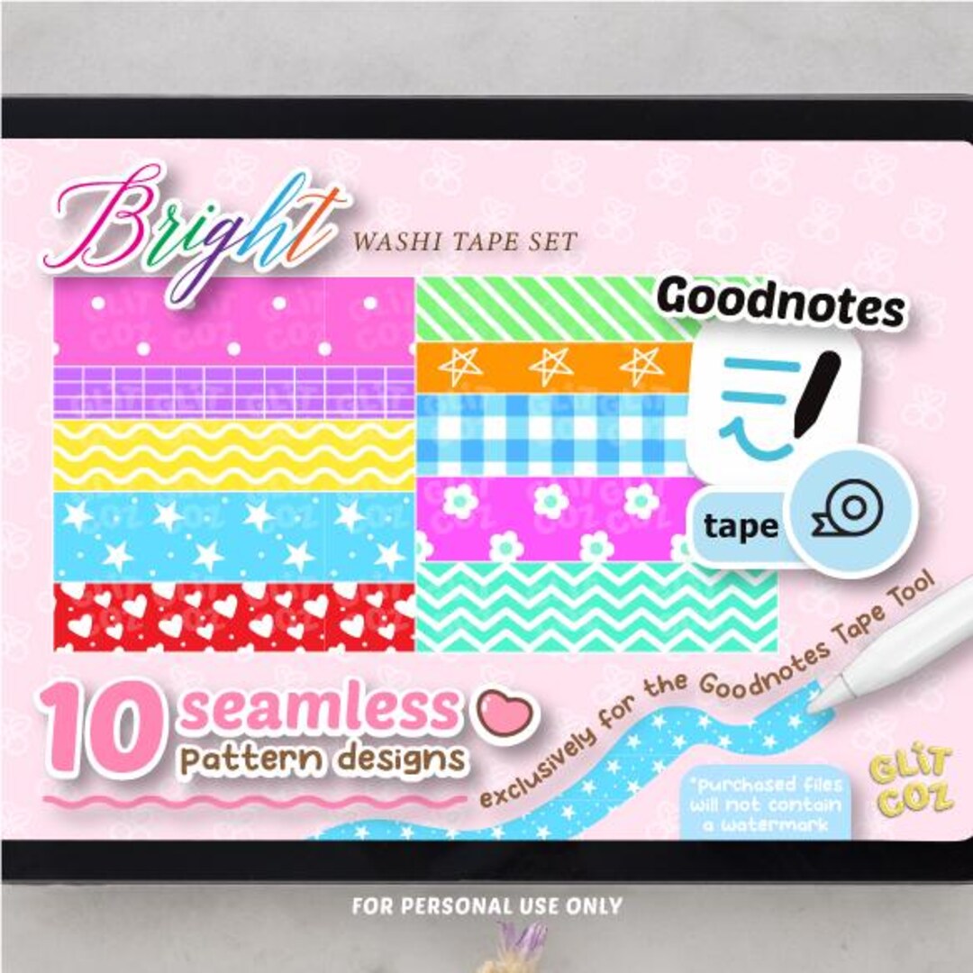 Bright - Washi Tape Set (digital Washi Tape) for Goodnotes Tape Tool ...