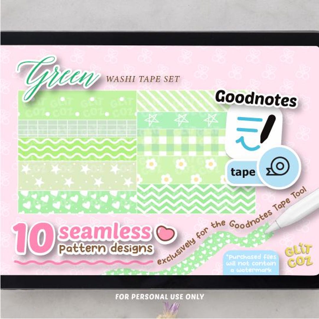 Green - Washi Tape Set (digital Washi Tape) for Goodnotes Tape Tool ...