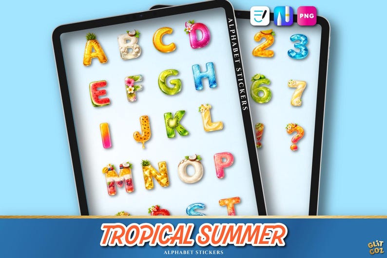 Tropical Summer Alphabet Stickers (digital Download) - Etsy