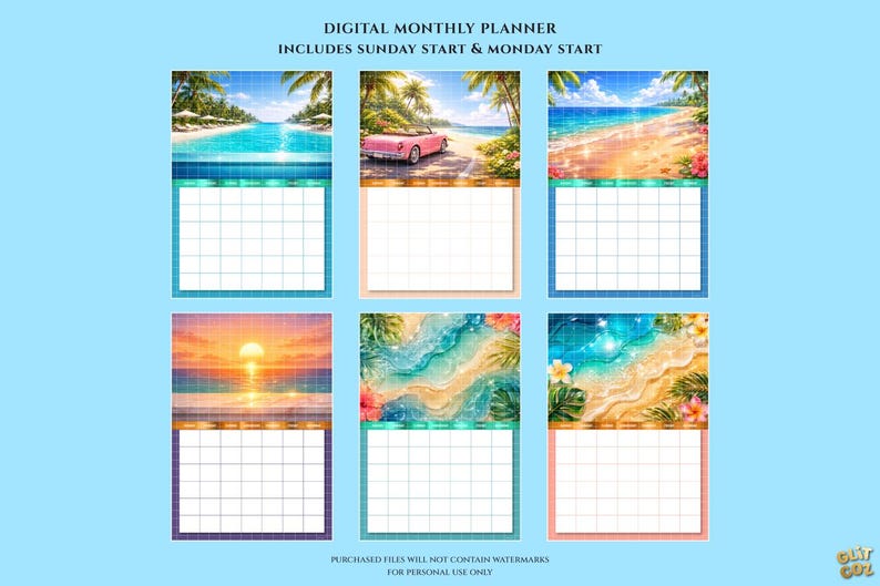 Tropical Summer Monthly Planner (digital Download) - Sunday Start ...