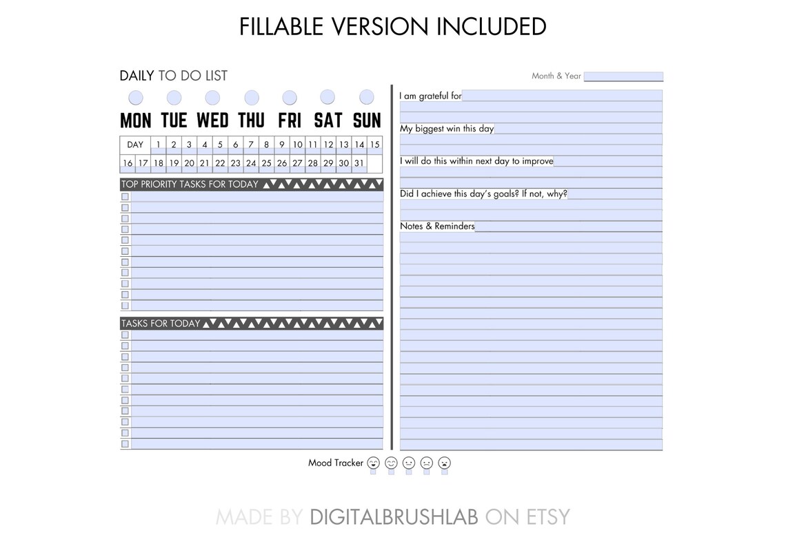 Printable Daily to Do List, Fillable Daily to Do List, Daily Organizer ...