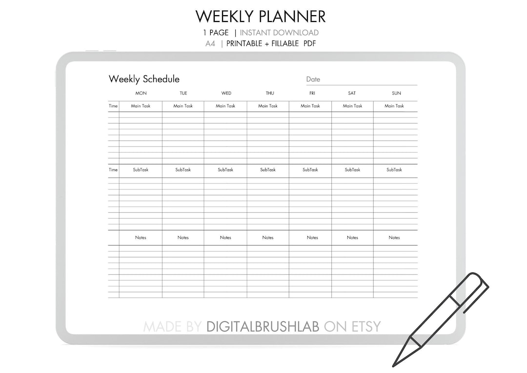 Weekly Planner Printable Landscape, Weekly Planner Fillable Landscape ...