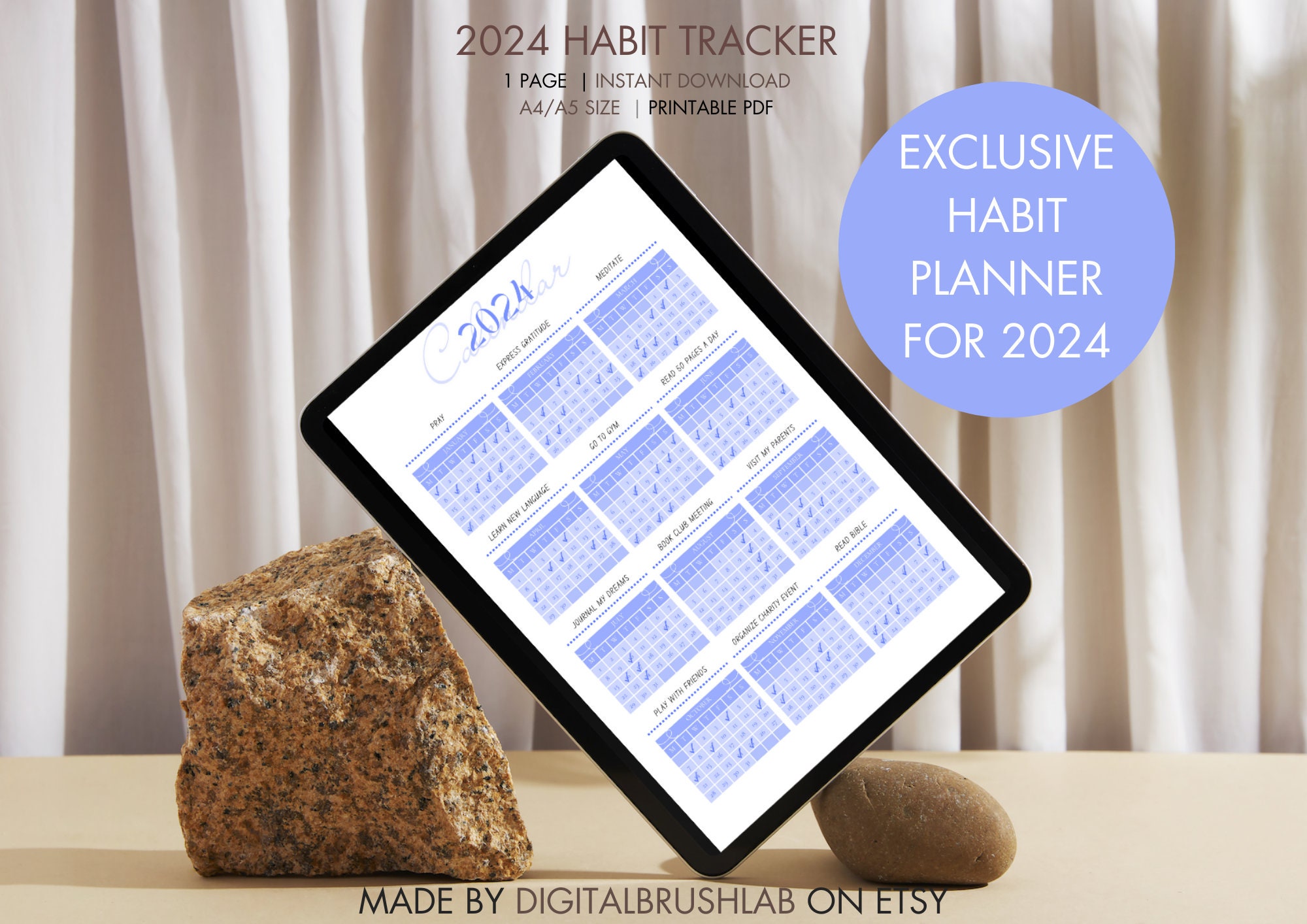 2024 Habit Tracker, Daily Habit Tracker, Monthly Habit Tracker, Yearly ...