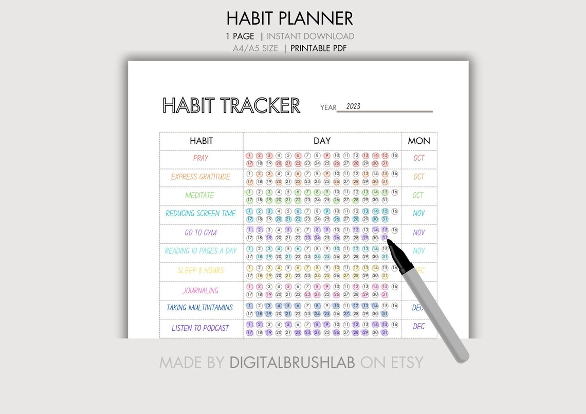Minimalist Monthly Habit Tracker Printable A4/A5 Portrait, Daily Habit ...