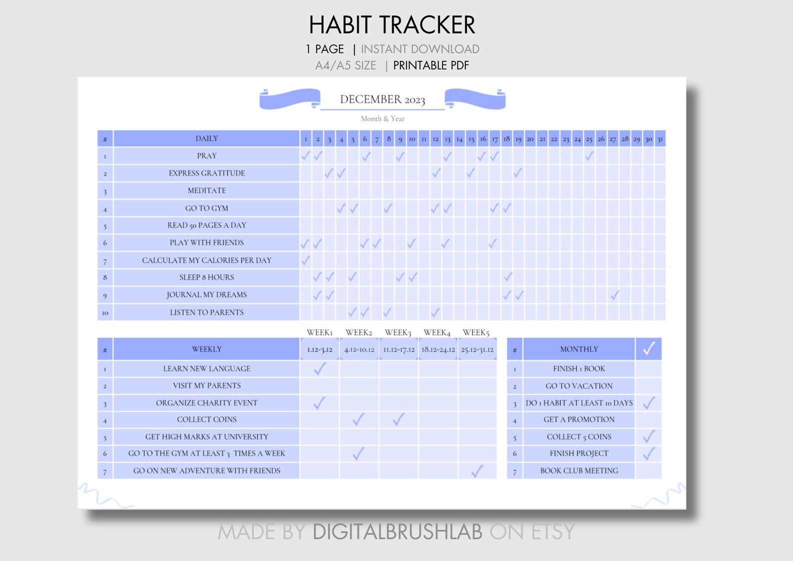 Daily Habit Tracker, Weekly Habit Tracker, Monthly Habit Tracker ...
