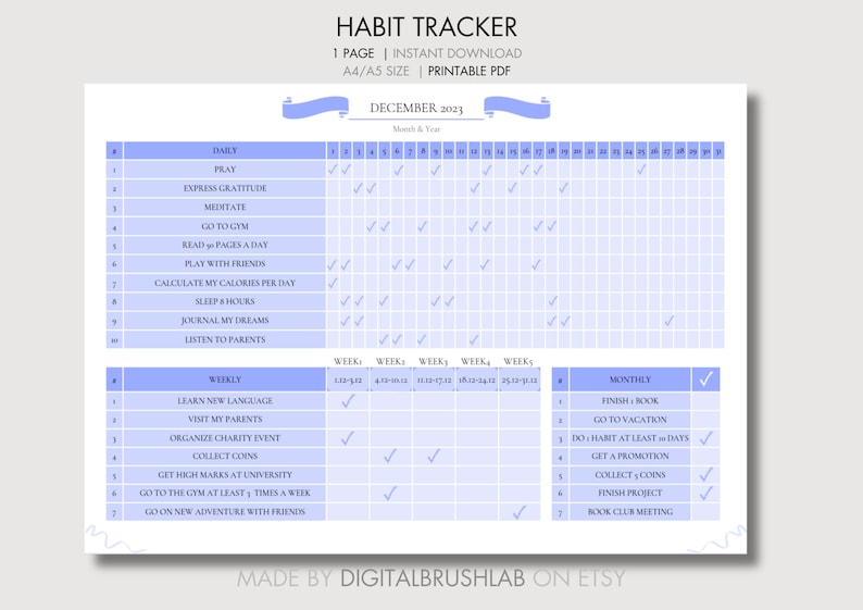 Daily Habit Tracker, Weekly Habit Tracker, Monthly Habit Tracker ...