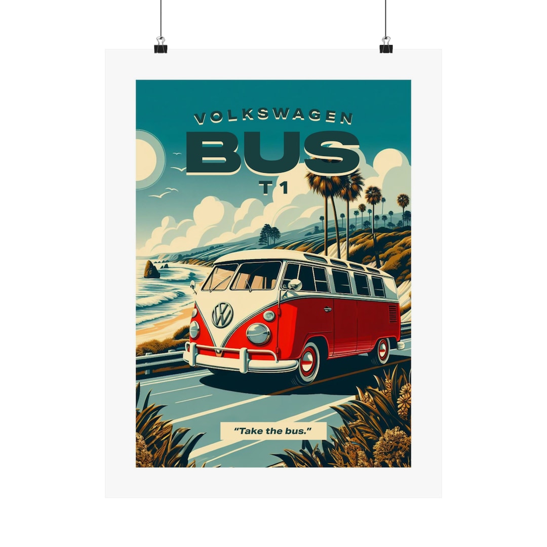 VW Red Bus T1 Volkswagen Poster Wall Art Husband Gift His Birthday ...