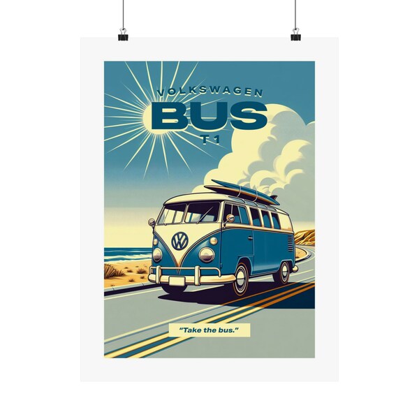 Blue Vw Bus Poster - Etsy