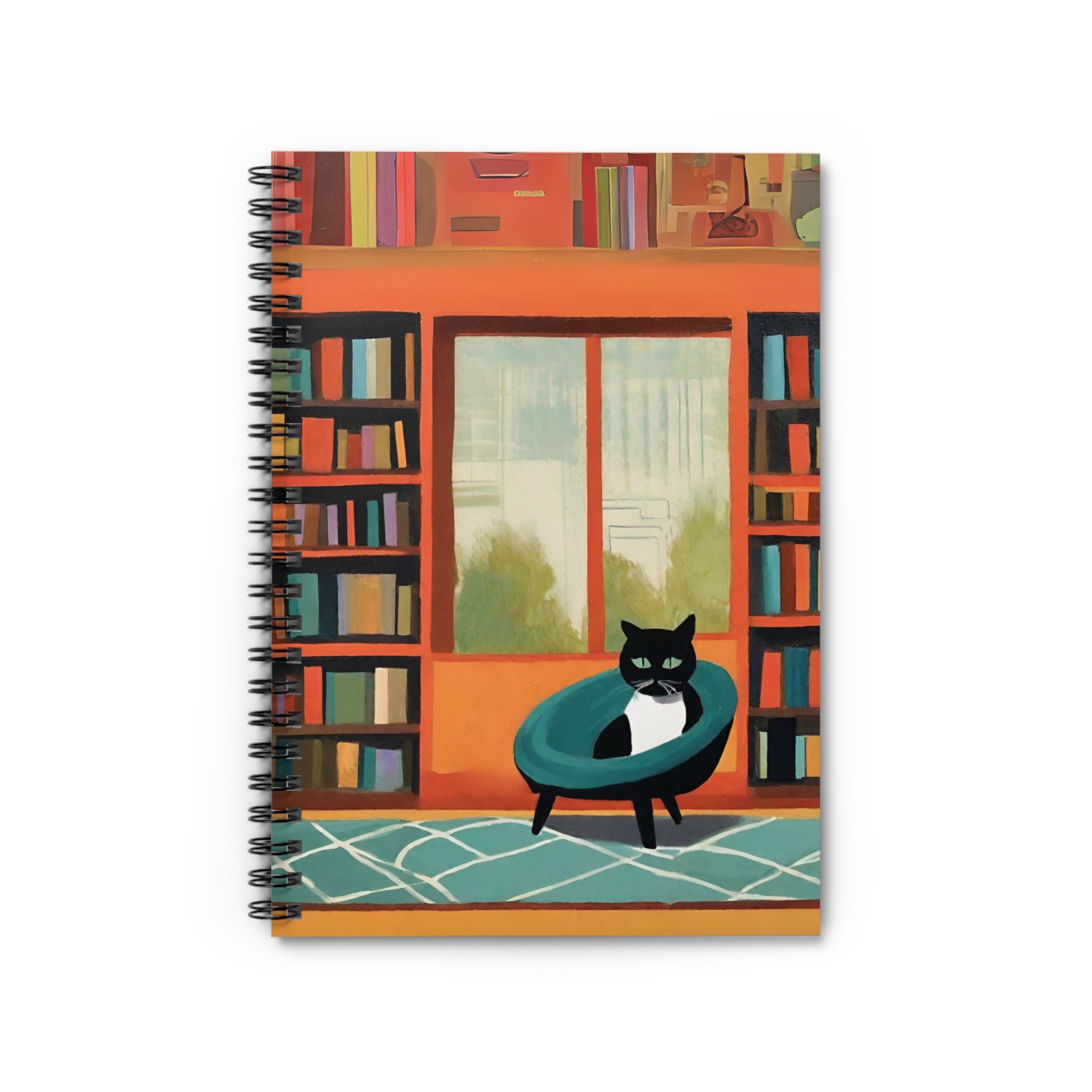 Tuxedo Cat Spiral Notebook, Gift for Cat and Booklovers, Retro Cat ...