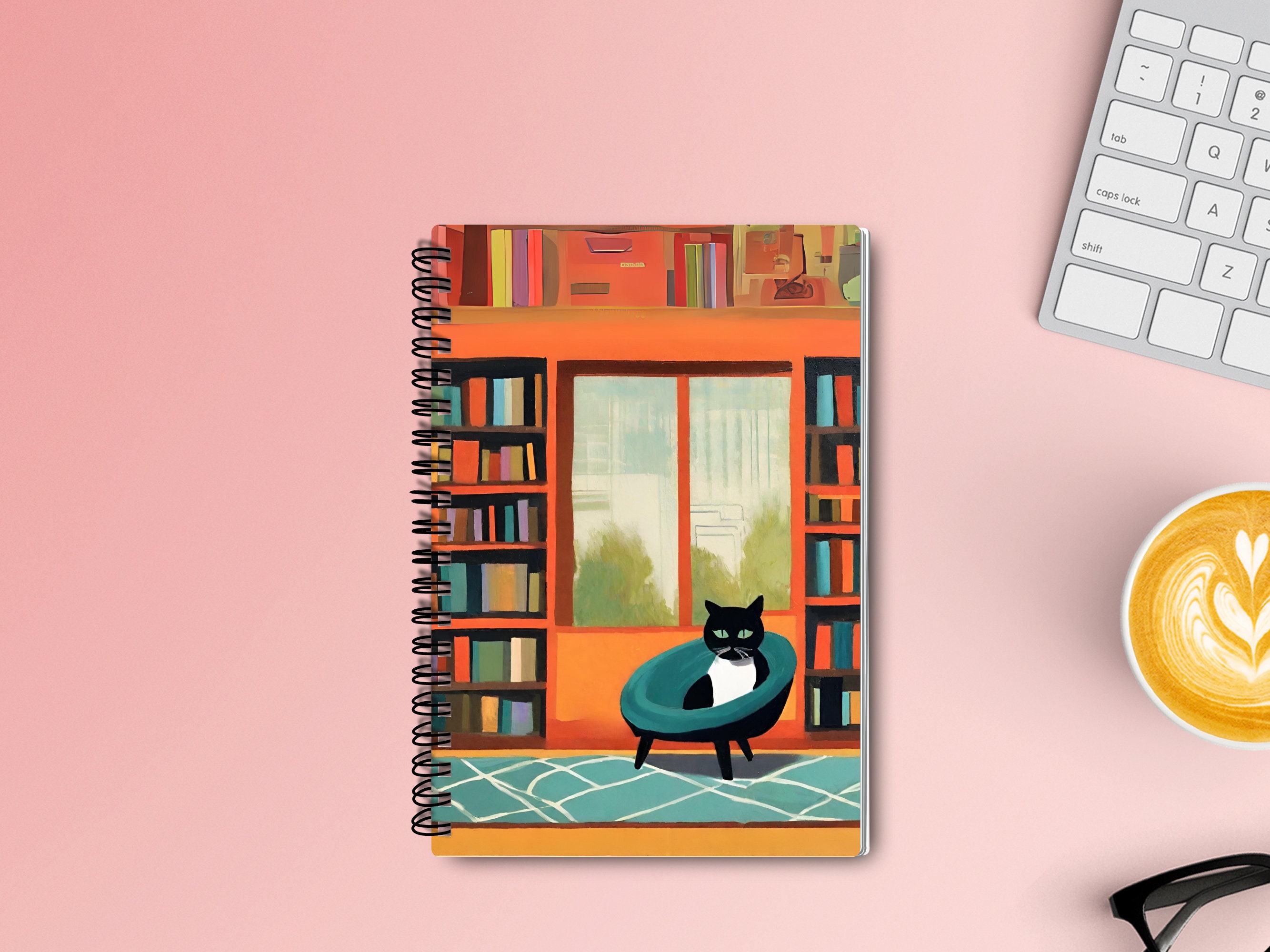 Tuxedo Cat Spiral Notebook, Gift for Cat and Booklovers, Retro Cat ...