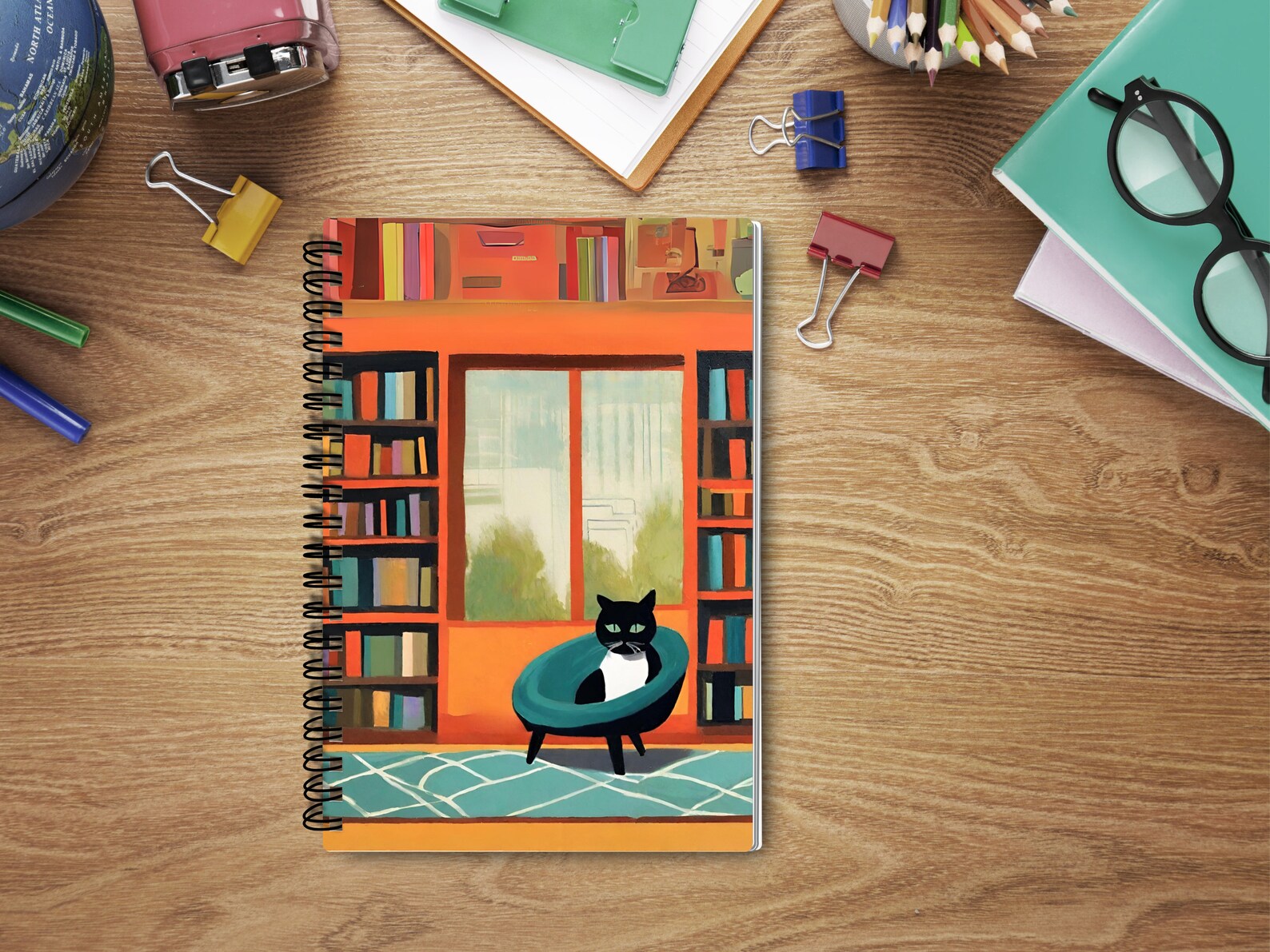 Tuxedo Cat Spiral Notebook, Gift for Cat and Booklovers, Retro Cat ...