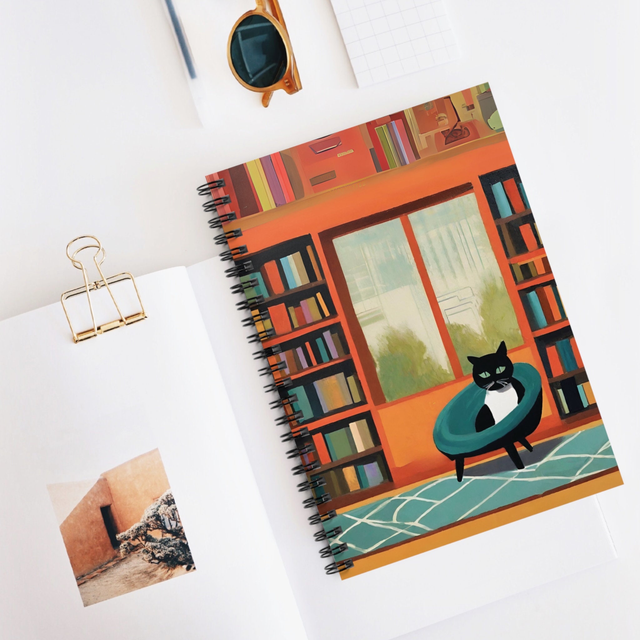 Tuxedo Cat Spiral Notebook, Gift for Cat and Booklovers, Retro Cat ...