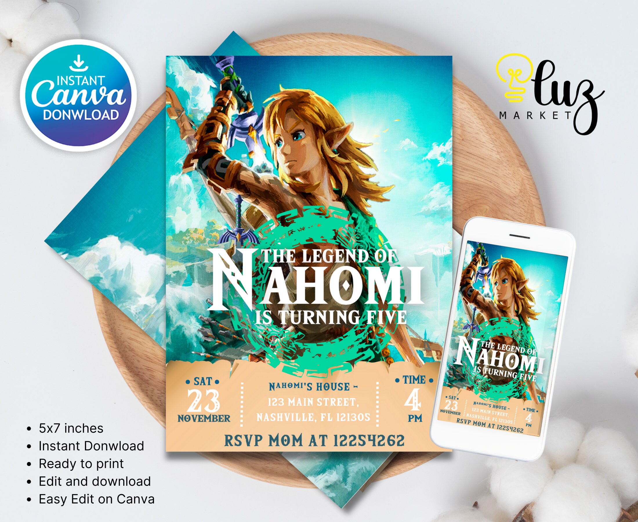 The Legend of Zelda Birthday Invitation Design Digital Download,zelda ...