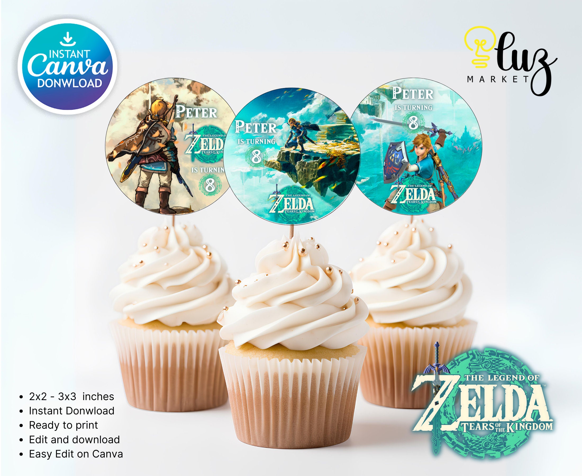 The Legend of Zelda Birthday Cup Cakes Toppers Design Digital Download ...