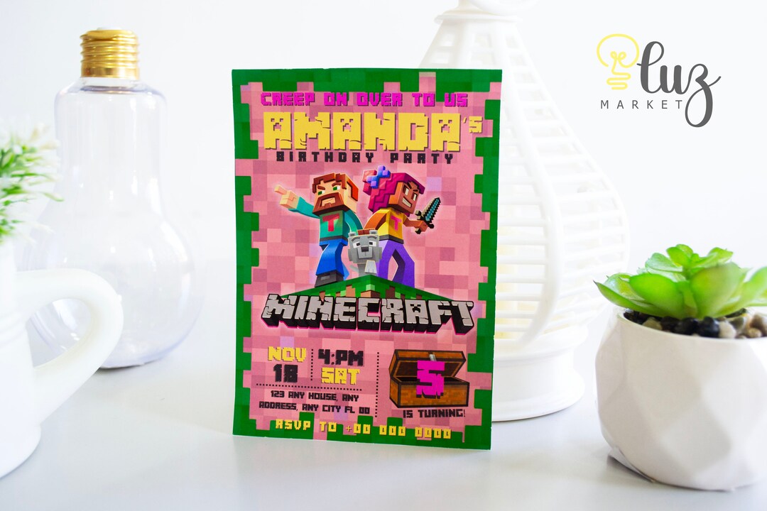 Invitación de cumpleaños de niña Minecraft / Invitación editable de ...