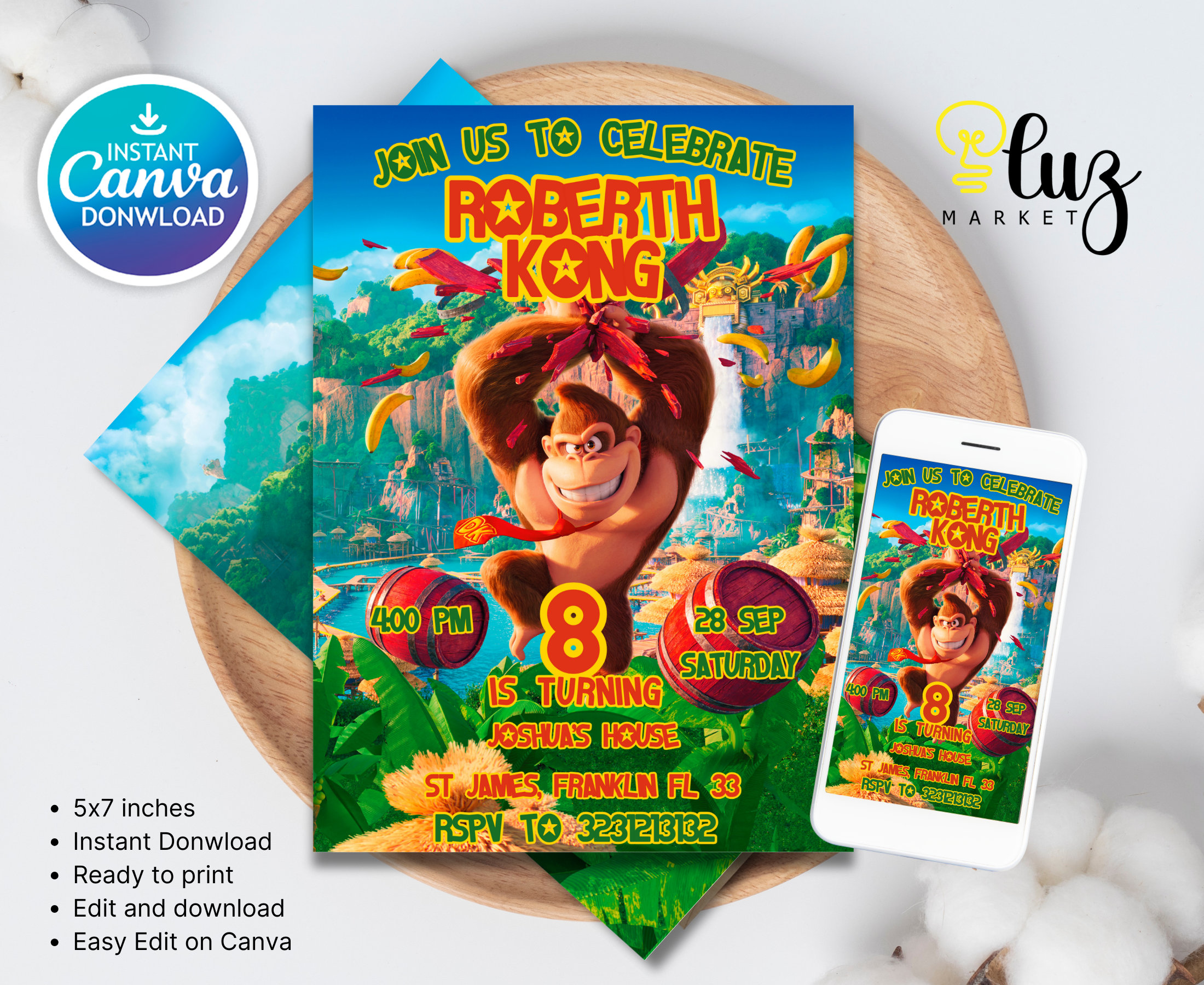 Donkey Kong Birthday Invitation Birthday Invitation Super Mario ...