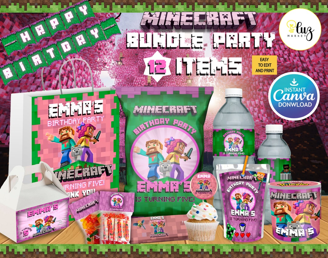Minecraft Girl Bundle Party, Minecraft Birthday Bundle Party, Minecraft ...