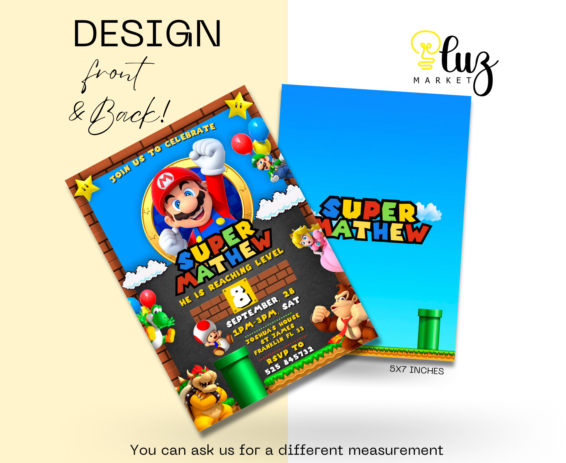 Mario Bros Birthday Boy Invite Mario Birthday Invitation Mario Birthday ...