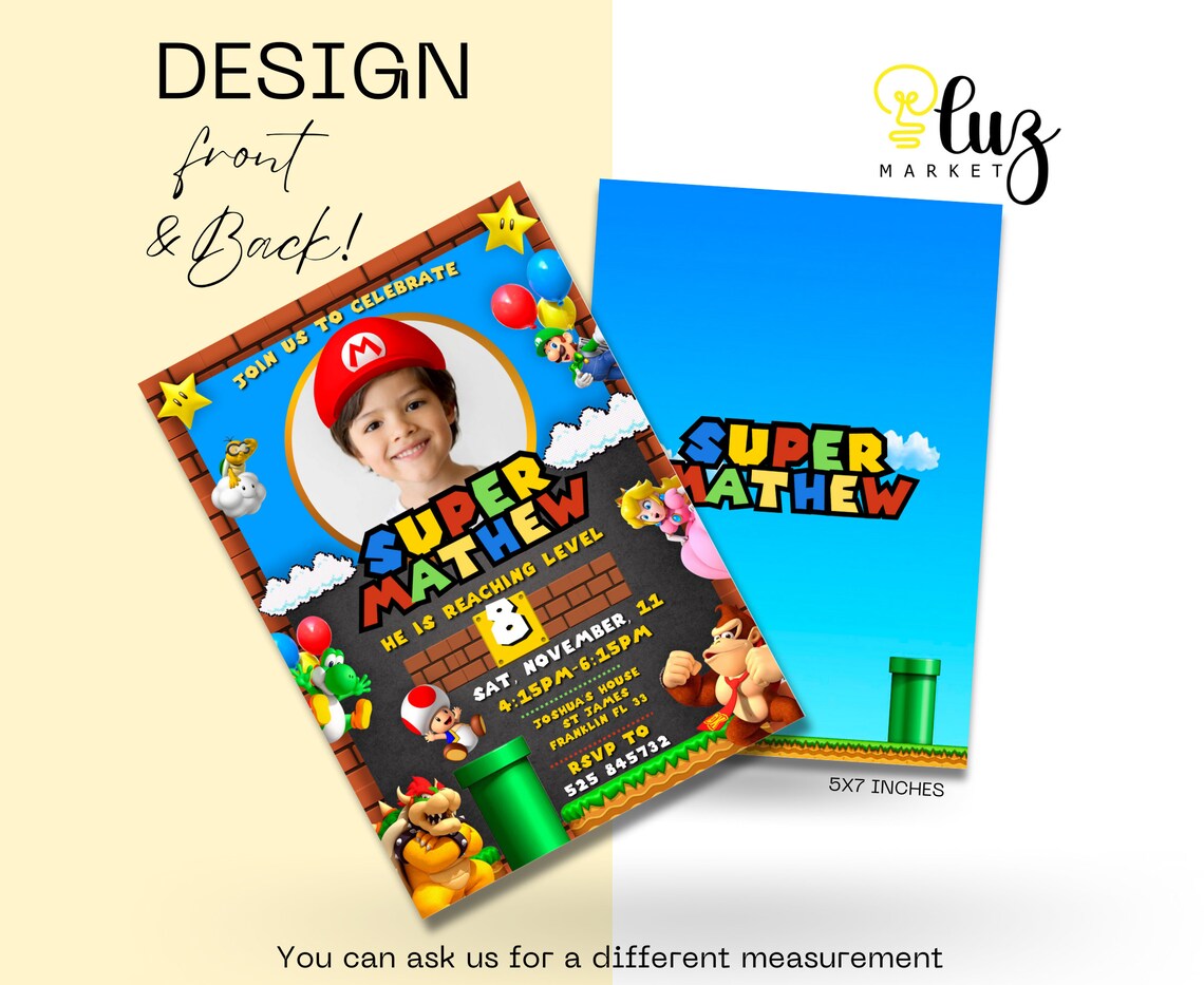 Mario Bros Birthday Boy Invite Mario Birthday Invitation Mario Birthday ...