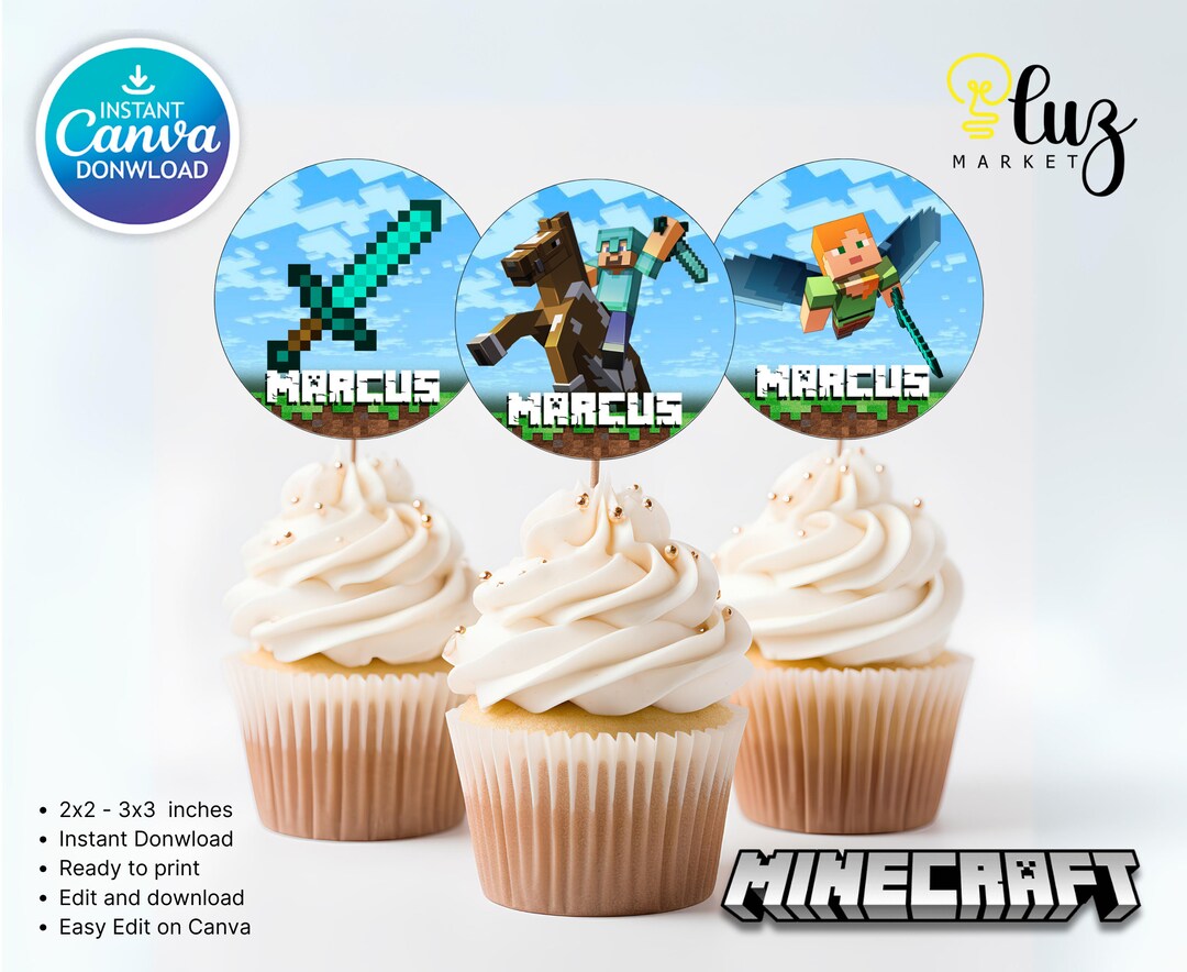 Minecraft Cup Cakes Toppers Minecraft Birthday Cup Cakes, Minecraft Cup ...