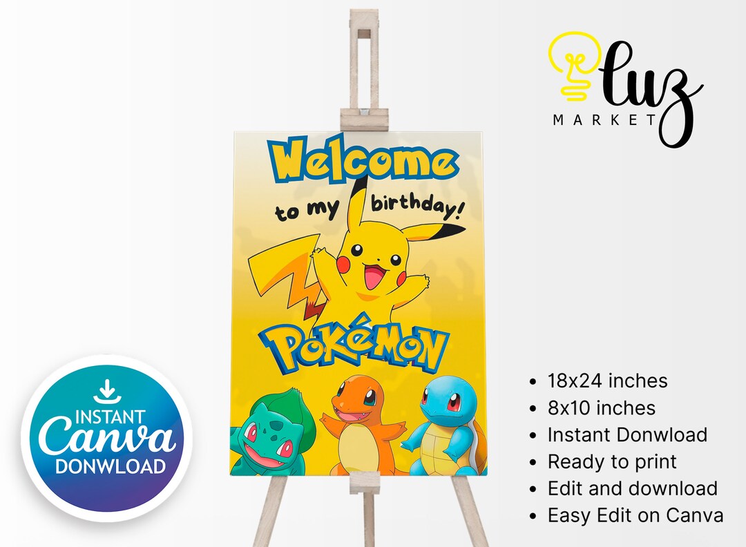 Pikachu Birthday Welcome Sign, Poke Custom Birthday Welcome Sign ...