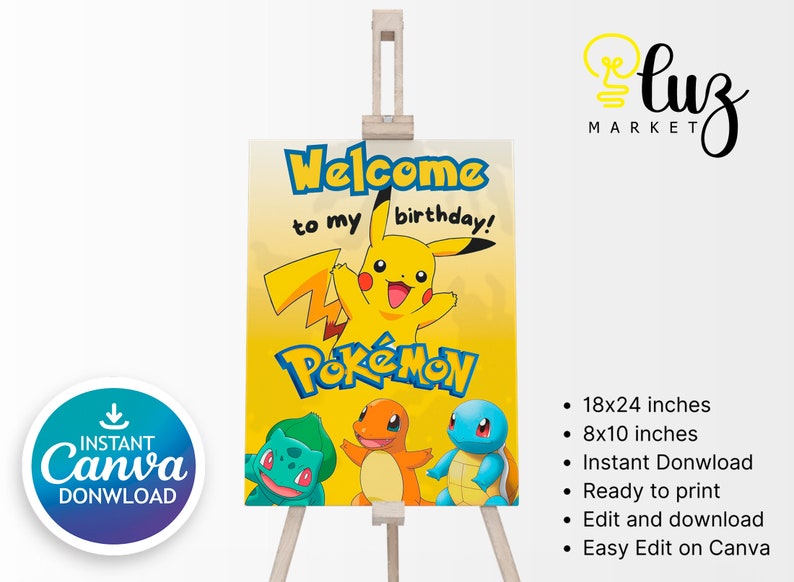 Pikachu Birthday Welcome Sign, Poke Custom Birthday Welcome Sign ...