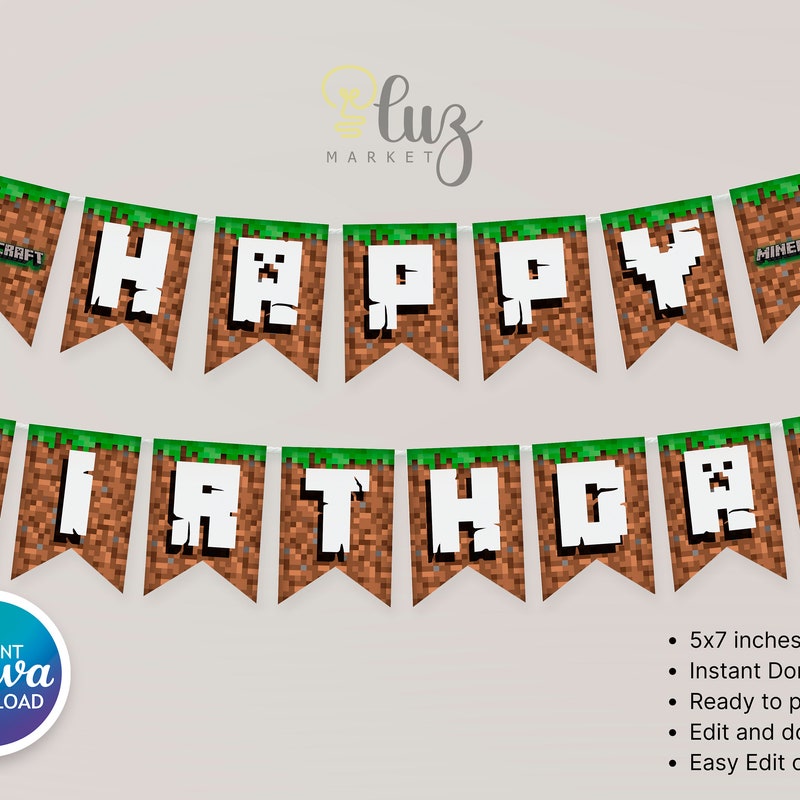 Minecraft birthday banner - Etsy