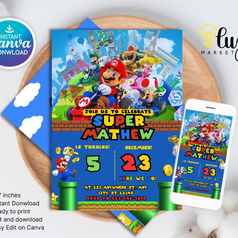 Mario Digital Birthday Invitation - Etsy