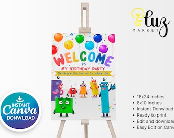 Personalized Birthday Numberblocks Banner, Printable Party Backdrops ...