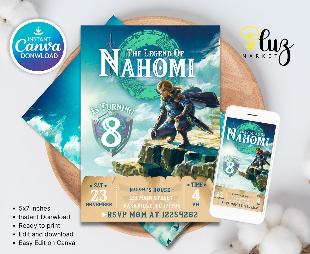 The Legend of Zelda Birthday Invitation Design Digital Download,zelda ...
