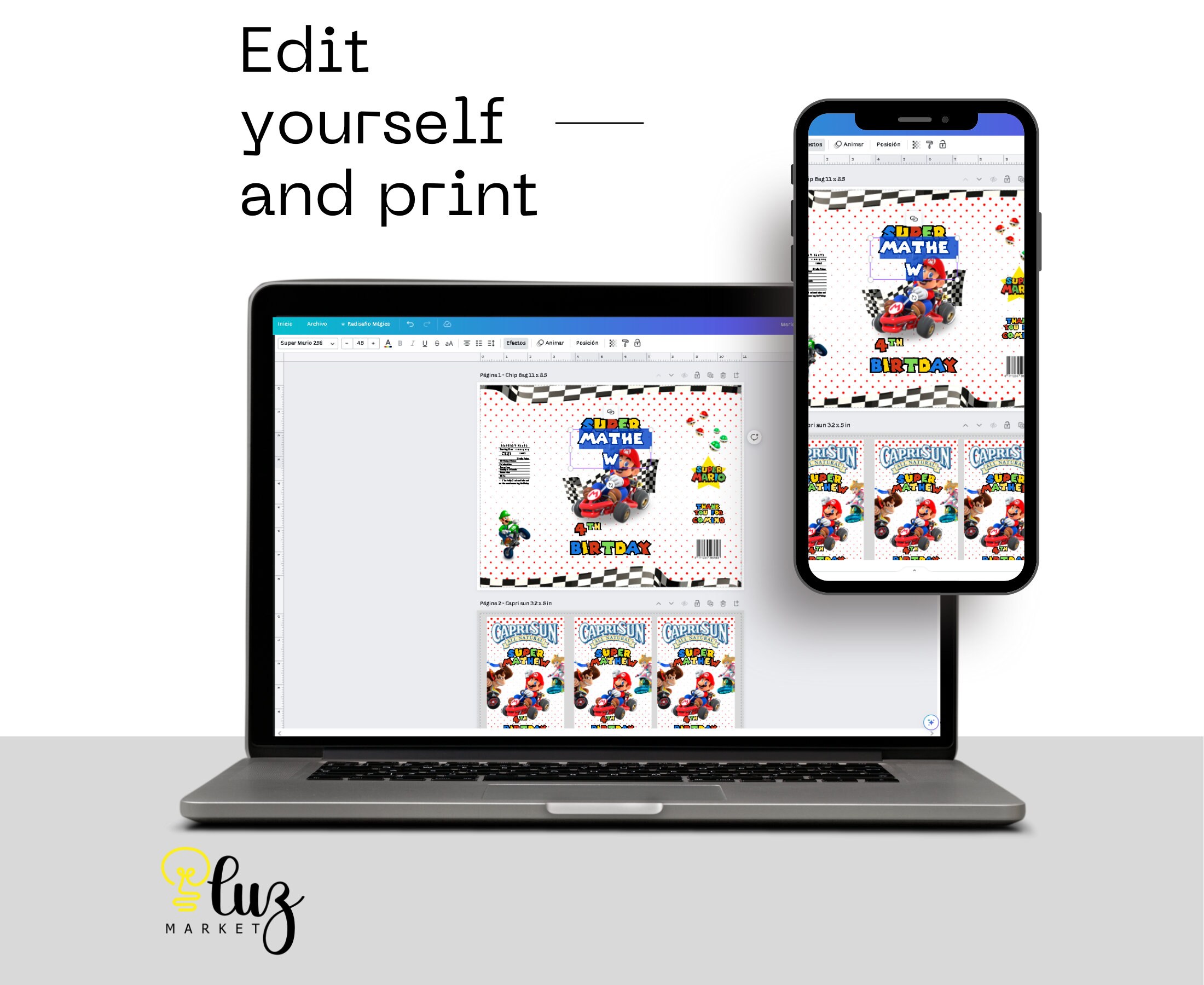 Kit editable de Super Mario Kart Kids Party Bundle, plantilla ...