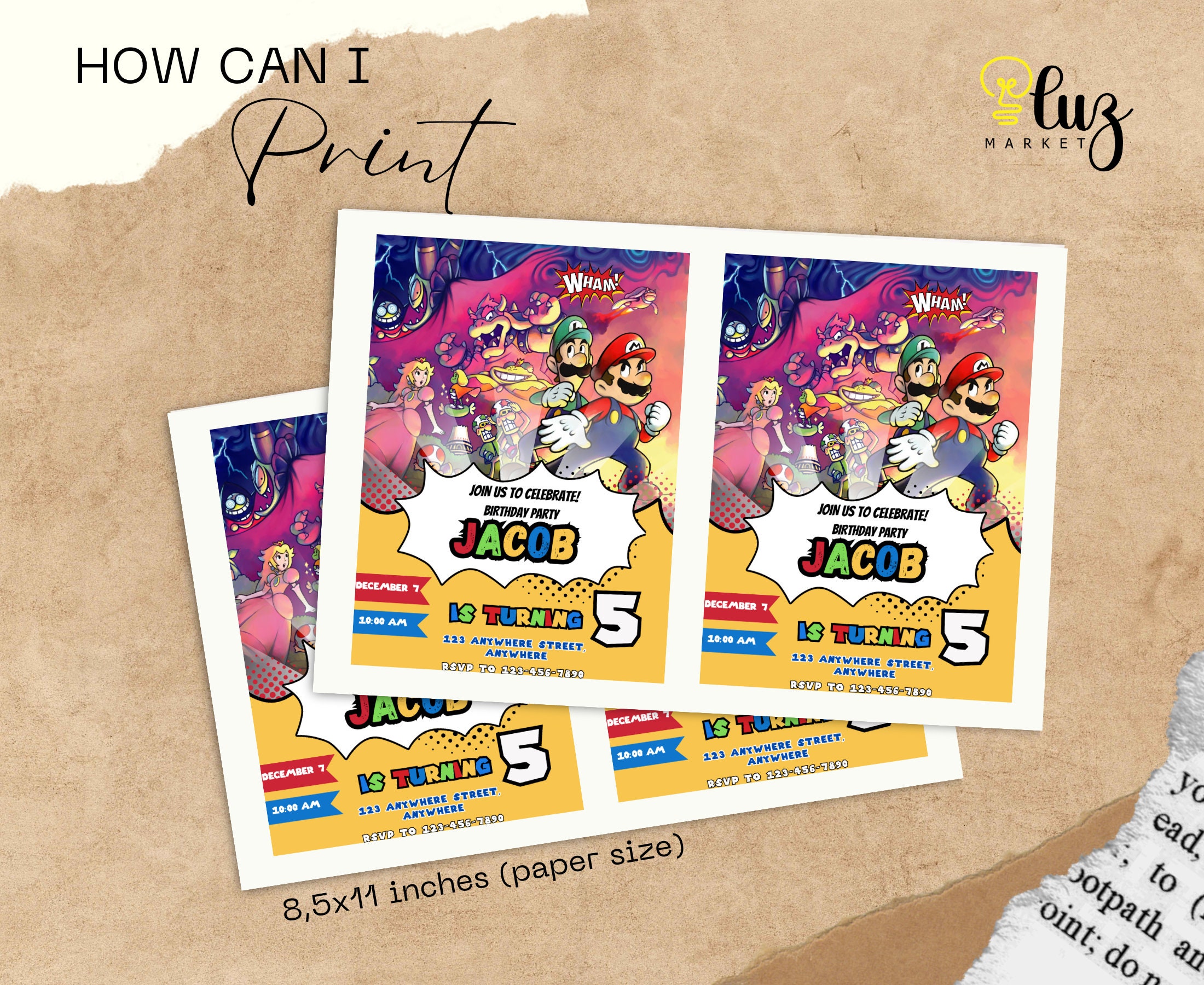 Super Mario Comic Birthday Invitation Birthday Invitation Super Mario ...