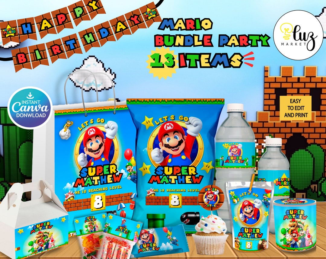 Editable Super Mario Kids Party Bundle Kit, Template Printable, Kids ...