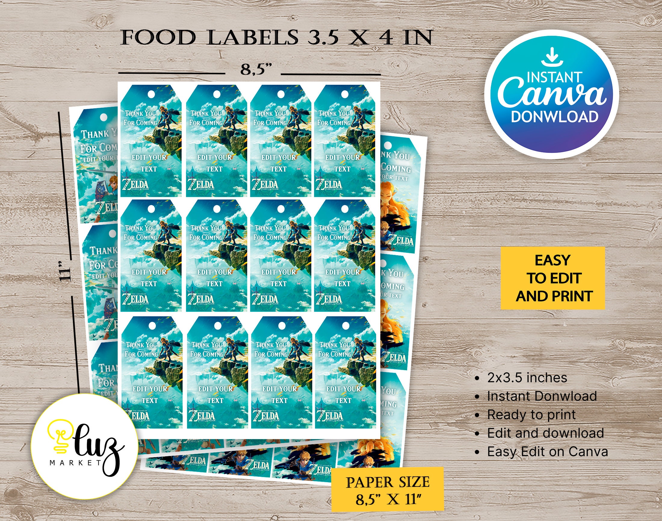 Zelda Favor Tag Instant Digital Download Different Characters Printable ...