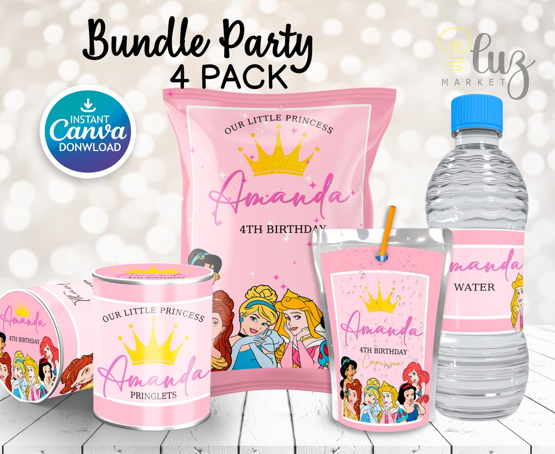 Princess Party Pack Labels Chip Bag Water Bottle Candy Bar fruit Snacks ...